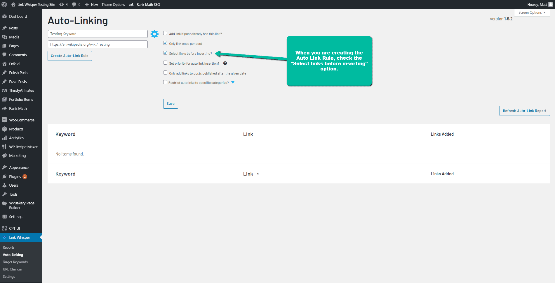 How do I select the links that the Auto Linking inserts? – Link Whisper