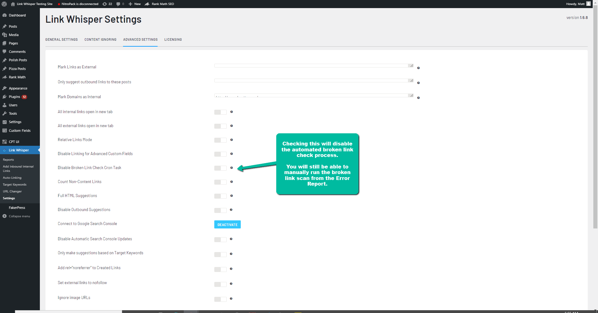 How do I disable the automatic broken link checker? – Link Whisper