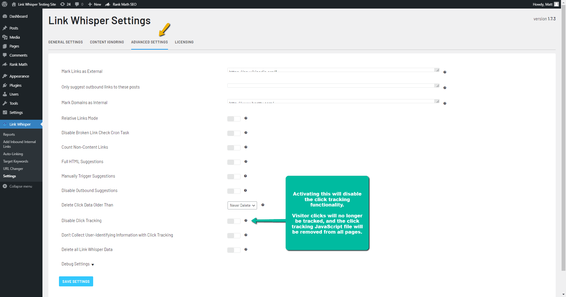 How do I disable click tracking? – Link Whisper